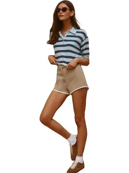 Astr The Label Kya Crochet Trim High-rise Shorts - Taupe