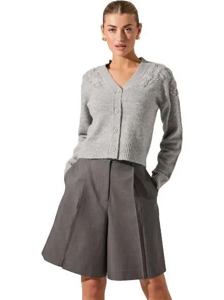 Astr The Label Susannah Embellished Wool-blend Cardigan - Light Grey
