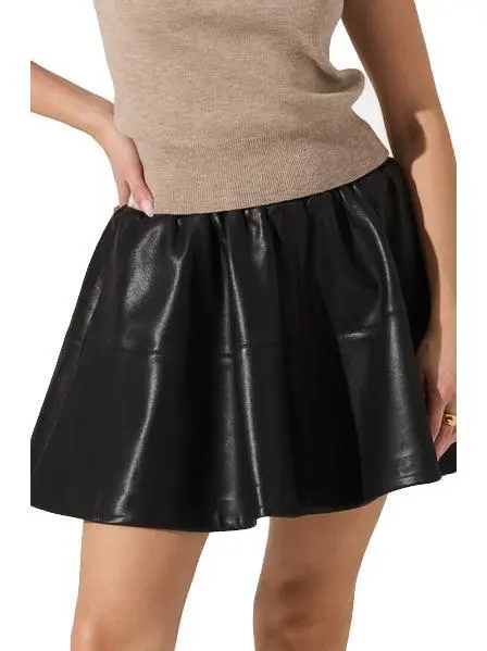 Astr The Label Chelsey Flared Faux Leather Skirt - Black