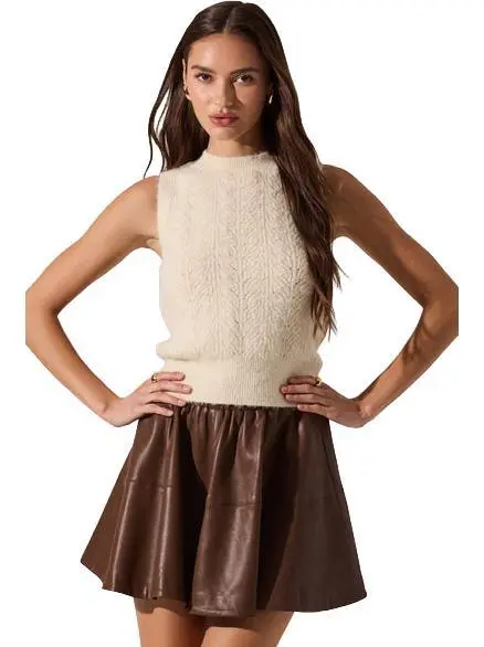 Astr The Label Chelsey Flared Faux Leather Skirt - Brown