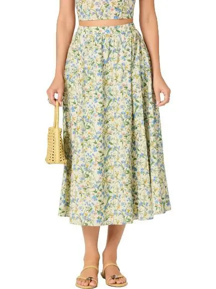Astr The Label Wylda Floral Gathered A-line Midi Skirt - Blue Green Multi Fl