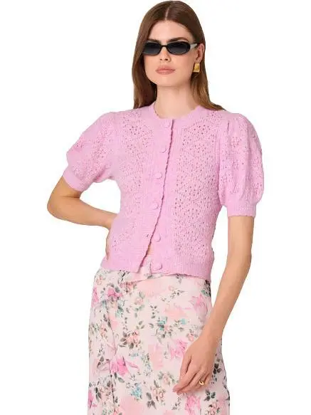Astr The Label Kaydence Puff Sleeve Bobble Stitch Cardigan - Pink