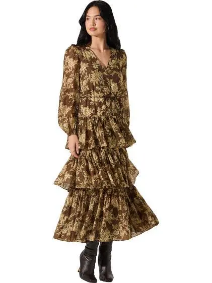 Astr The Label Franchesca Tiered Ruffle Floral Maxi Dress - Olive Floral