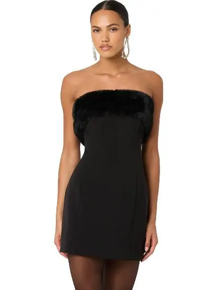 Astr The Label Amya Strapless Faux Fur Trimmed Mini Dress - Black