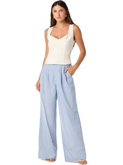Astr The Label Striped Linen-cotton Blend Wide Leg Pants - Blue Stripe