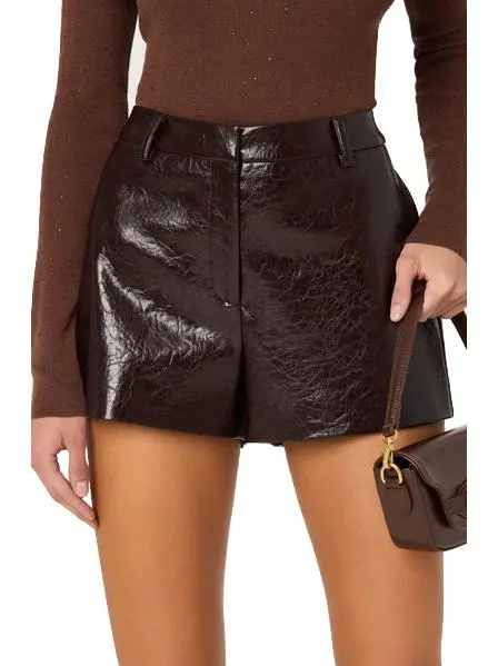 Astr The Label Wynn Faux Leather High-rise Tailored Shorts - Dark Brown