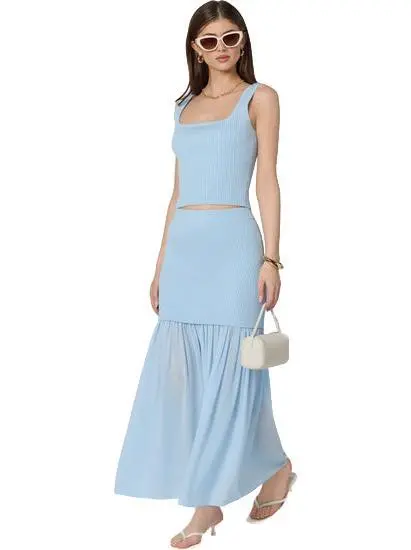 Astr The Label Halie Mixed Media Maxi Skirt - Light Blue