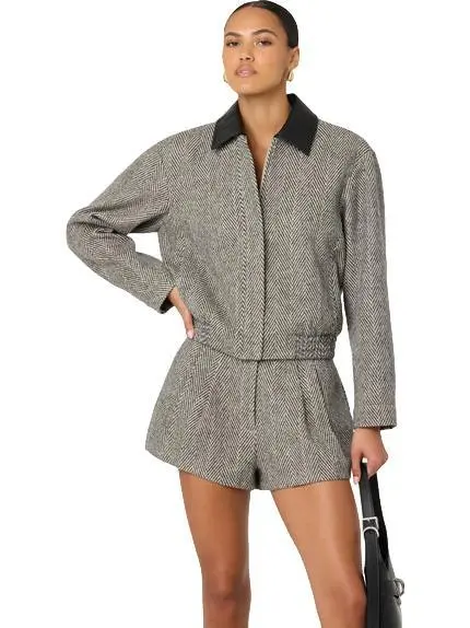 Astr The Label Sorine Wool Blend Pleated Shorts - Grey Herringbone