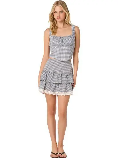 Astr The Label Penny Gingham Ruffle Mini Skirt - Blue Gingham