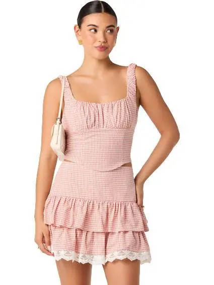 Astr The Label Penny Gingham Ruffle Mini Skirt - Pink Gingham
