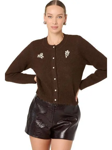 Astr The Label Kalie Rhinestone Embellished Cardigan - Brown