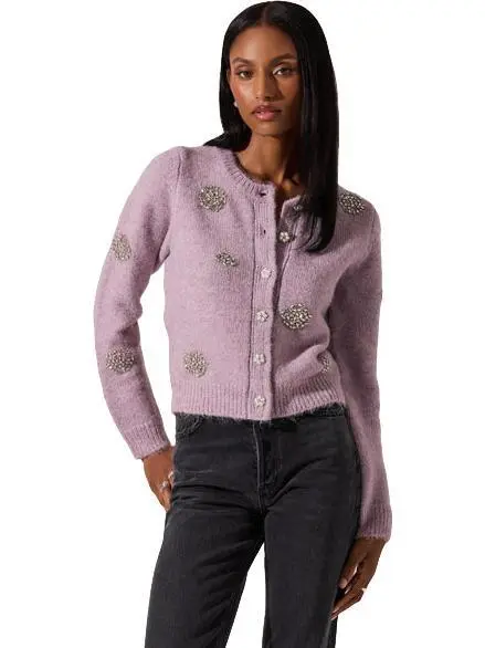 Astr The Label Embellished Brushed Knit Cardigan - Purple