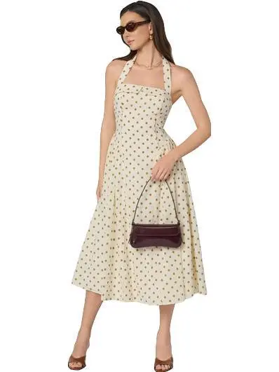 Astr The Label Marianna Halter Midi Dress - Cream Polka Dot