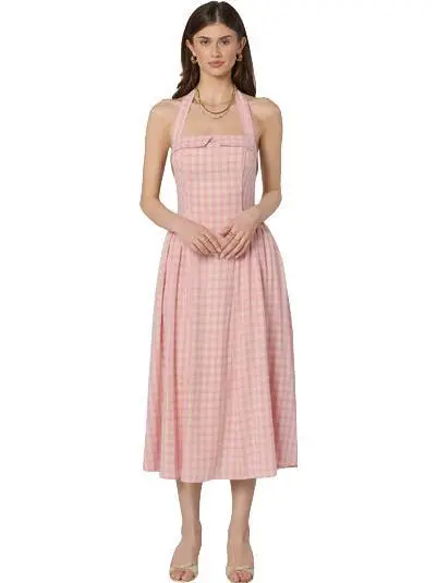 Astr The Label Marianna Halter Midi Dress - Pink Plaid