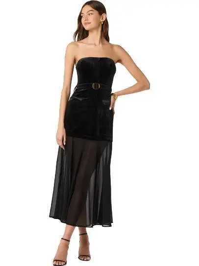 Astr The Label Strapless Contrast Belted Midi Dress - Black