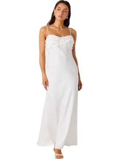 Astr The Label Jade Ruffle Trim Empire Waist Maxi Dress - Off White