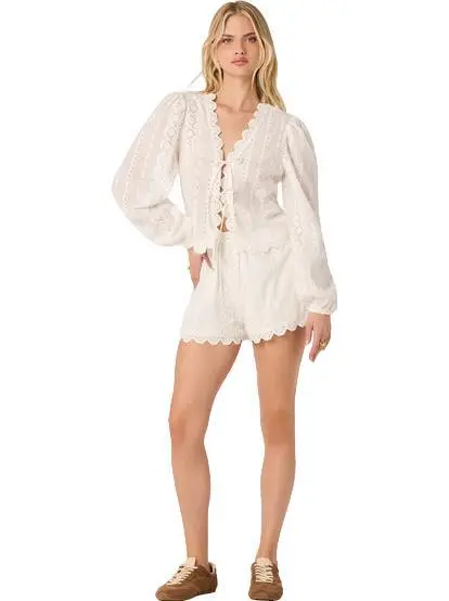 Astr The Label Leah Eyelet Embroidered Shorts - White