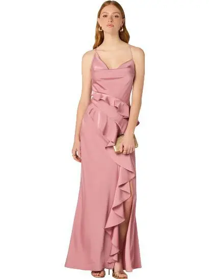 Astr The Label Adelina Satin Ruffle Maxi Dress - Dusty Pink