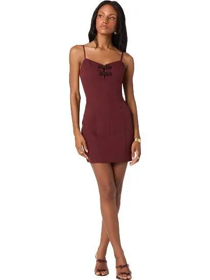 Astr The Label Embellished Bow Detail Mini Dress - Wine