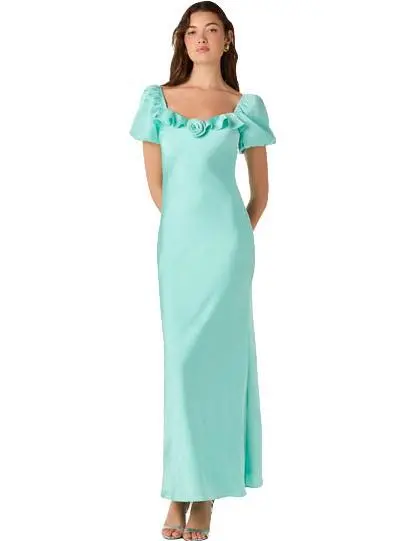 Astr The Label Bethrose 3d Rose Satin Maxi Dress - Seafoam