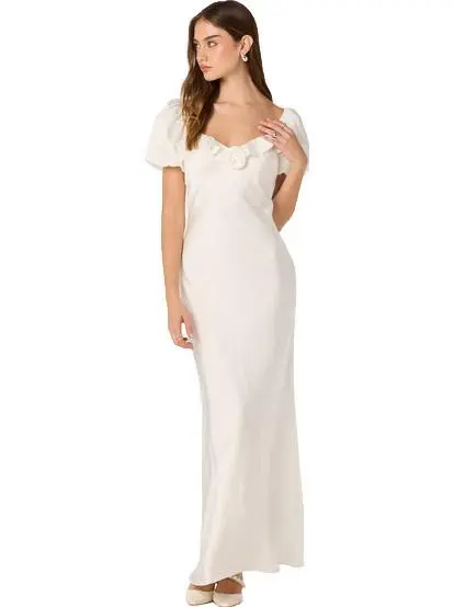 Astr The Label Bethrose 3d Rose Satin Maxi Dress - White