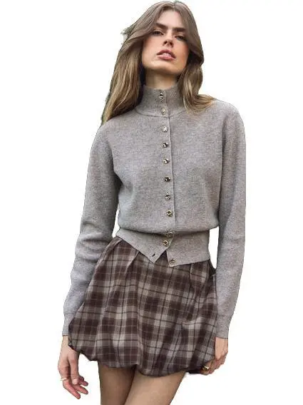 Astr The Label Plaid Bubble Hem Skort - Brown Plaid
