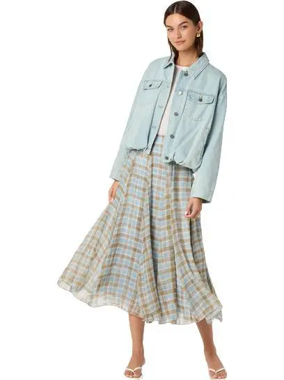 Astr The Label Fiori Pleated Maxi Skirt - Blue Brown Plaid