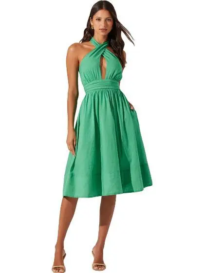 Astr The Label Kalia Crossover Halter Mini Dress - Green