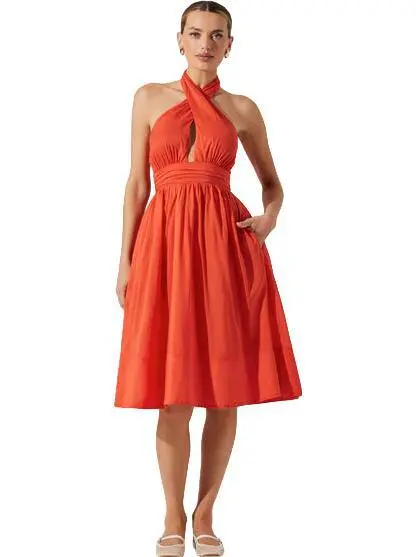 Astr The Label Kalia Crossover Halter Mini Dress - Orange