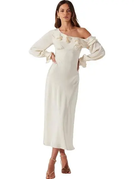 Astr The Label Coraline Satin Maxi Dress With Draped Detail - Cream
