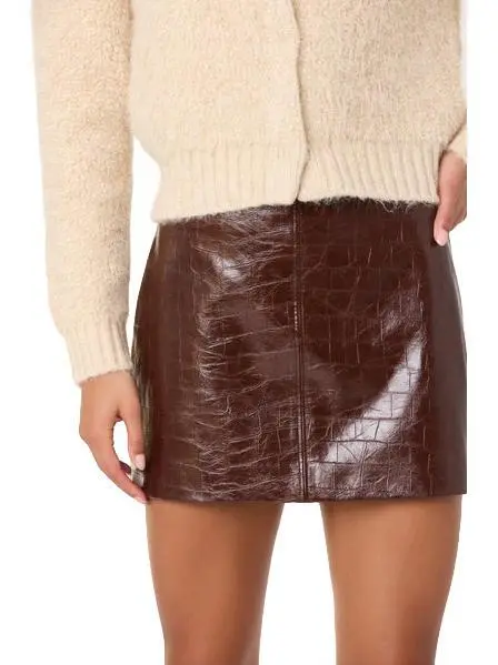 Astr The Label Savana Faux Croc Leather Mini Skirt - Brown