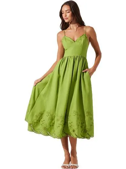 Astr The Label Kaidi Embroidered Midi Dress - Green