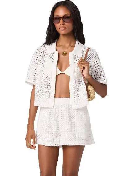 Astr The Label Loren Crochet Mini Shorts - White