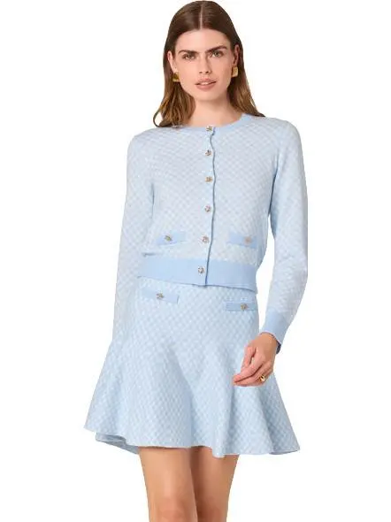 Astr The Label Jeweled Button Plaid Cardigan - Blue Plaid