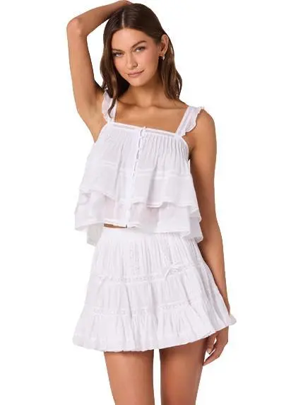 Astr The Label Delia Tiered Ruffle Mini Skirt - White