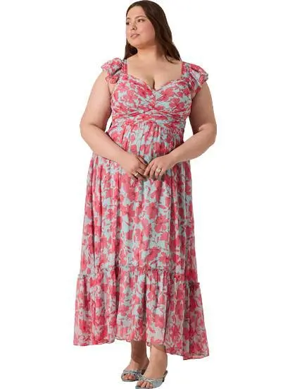 Astr The Label Floral Strappy Back Maxi Dress - Plus Size - Pink Aqua Floral