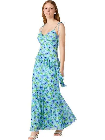 Astr The Label Floral Godet Knit Midi Skirt - Blue Floral