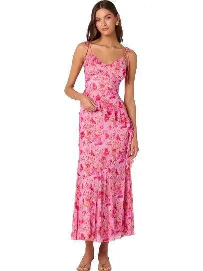 Astr The Label Floral Godet Knit Midi Skirt - Fuchsia Floral