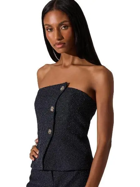 Astr The Label Strapless Tweed Top - Denim Blue