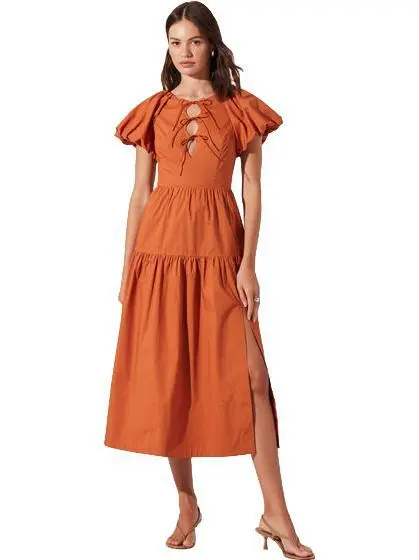 Astr The Label Aine Tie-front Midi Dress - Copper