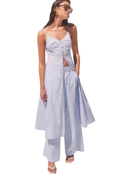 Astr The Label Rena Longline Tunic Top - Blue Pinstripe