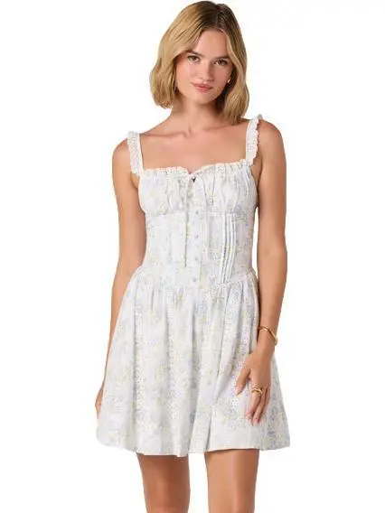 Astr The Label Charlotte Eyelet Mini Dress - Lilac White Floral