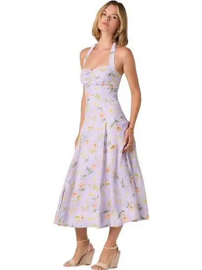 Astr The Label Jesenia Halterneck Floral Midi Dress - Purple Floral