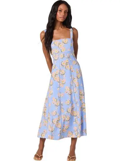 Astr The Label Nathalie Lace Trim Maxi Dress - Blue Pink Floral