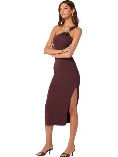 Astr The Label Ania One-shoulder Midi Dress - Brown
