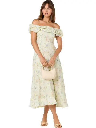 Astr The Label Alannah Off-shoulder Floral Midi Dress - Pale Yellow Floral