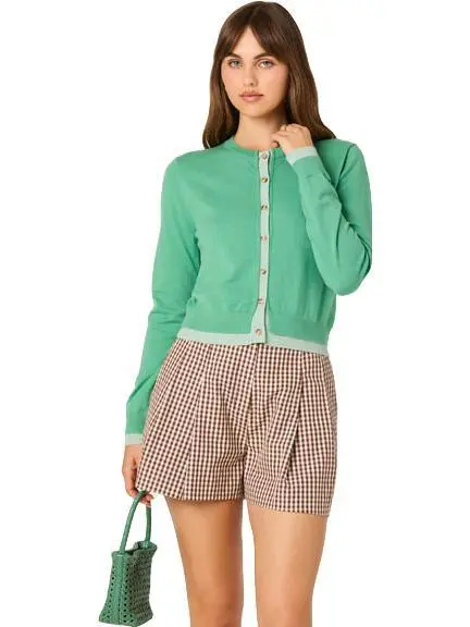 Astr The Label Clovis Color Block Faux Layered Cardigan - Green Color Block