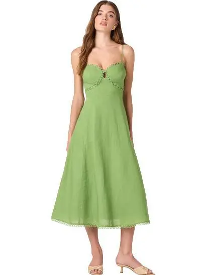 Astr The Label Christie Sweetheart Linen Midi Dress - Green