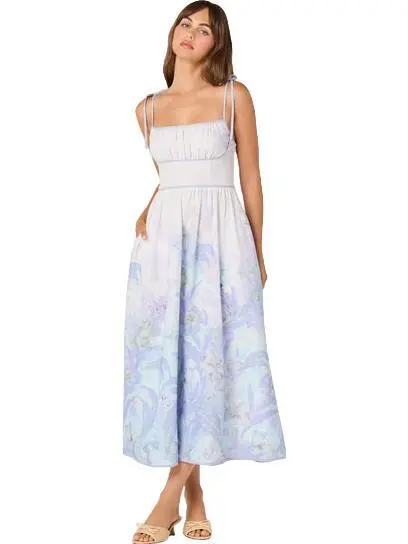 Astr The Label Dayana Floral Linen Midi Dress - Purple Floral
