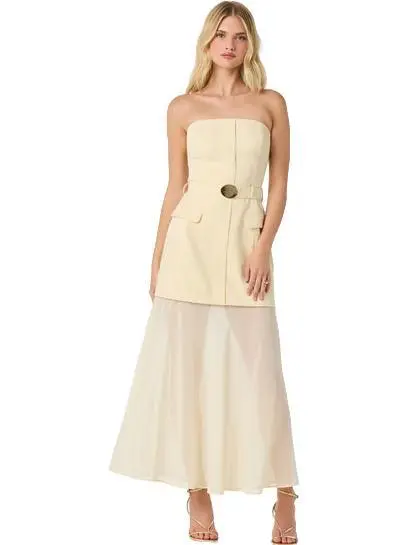 Astr The Label Strapless Contrast Belted Maxi Dress - Buttercream